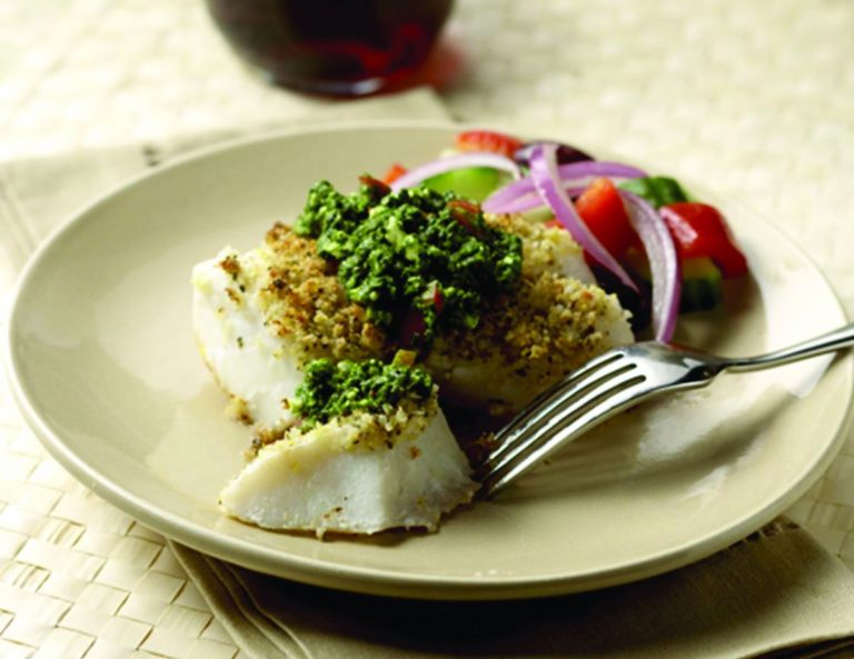 CRISPY ALASKA COD WITH GREEK PESTO - 10th & M Seafoods